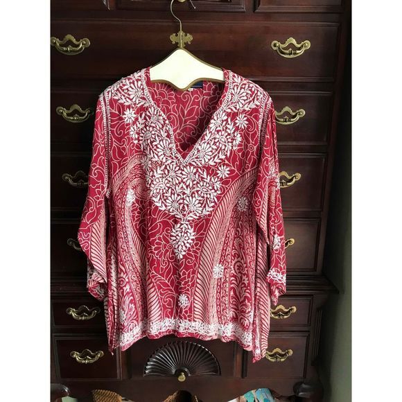 Moga, | Tops | Moga Indian Style Silk Blouse Size 2 Long Sleeves Brick ...
